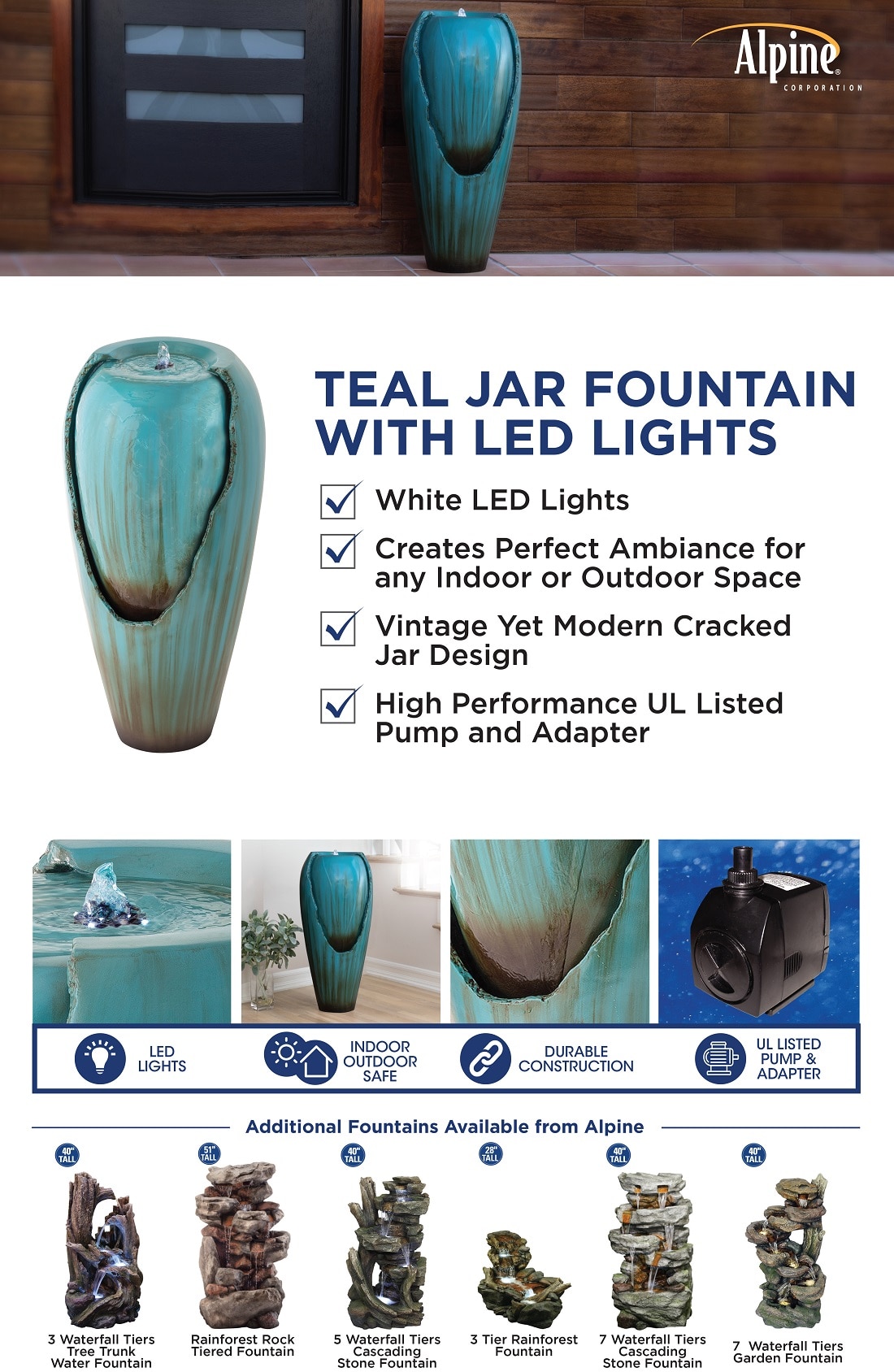 Alpine Corporation 33 in. Tall Ceramic Outdoor Jar Water Fountain with ...