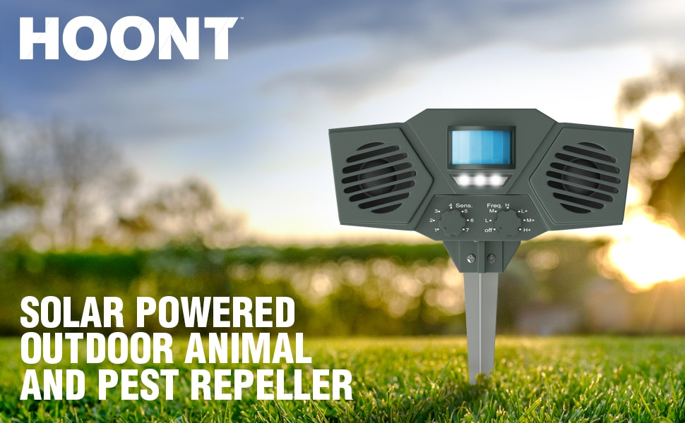 HOONT Solar Powered Motion Activated Ultrasonic Deer and Pest Repeller ...