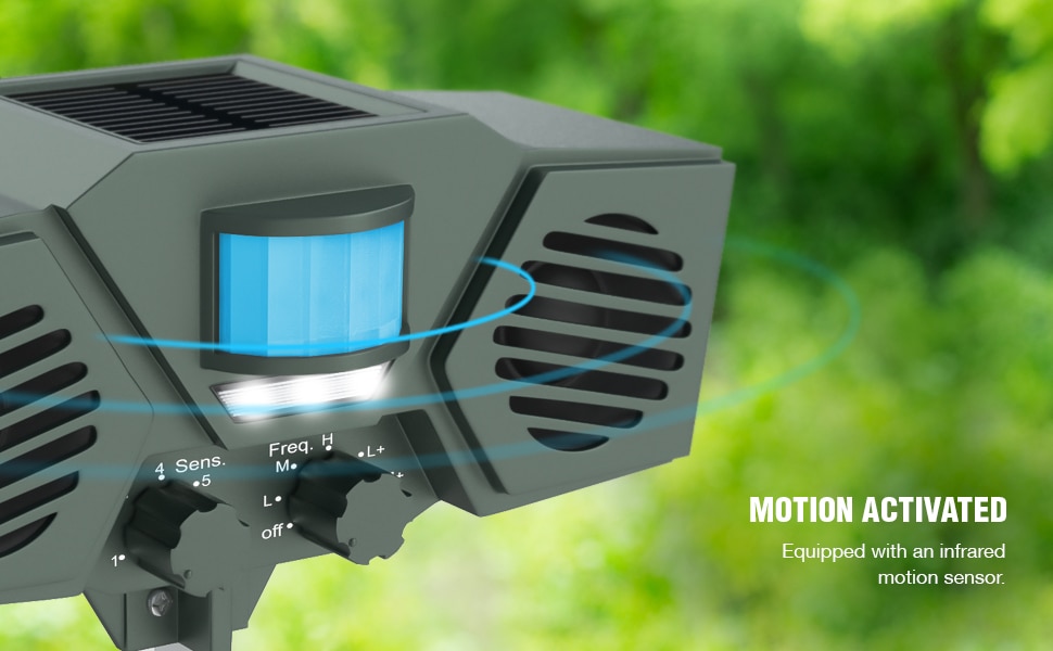 HOONT Solar Powered Motion Activated Ultrasonic Deer and Pest Repeller ...