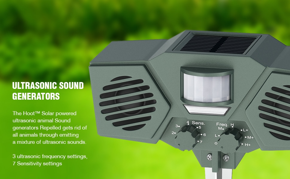 HOONT Solar Powered Motion Activated Ultrasonic Deer and Pest Repeller ...
