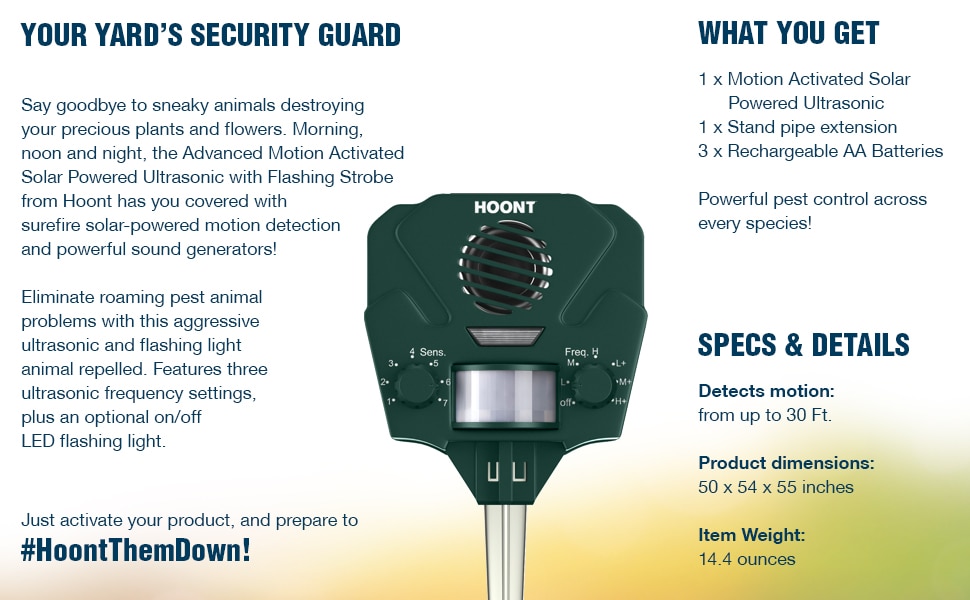 HOONT Advanced Motion Activated Solar Powered Ultrasonic Deer and ...