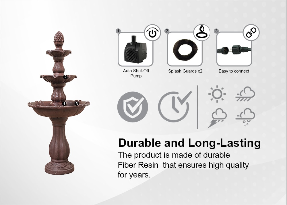 XBRAND 52 in. Tall 3-Tier Freestanding Waterfall Fountain, Outdoor ...