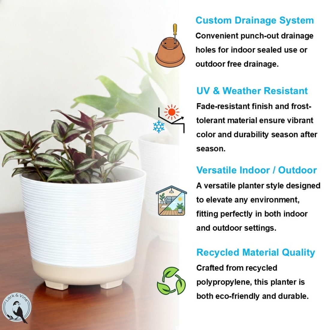Lark & Vine Wallula Pink Resin Round Planter Set with Drainage Holes (9 ...