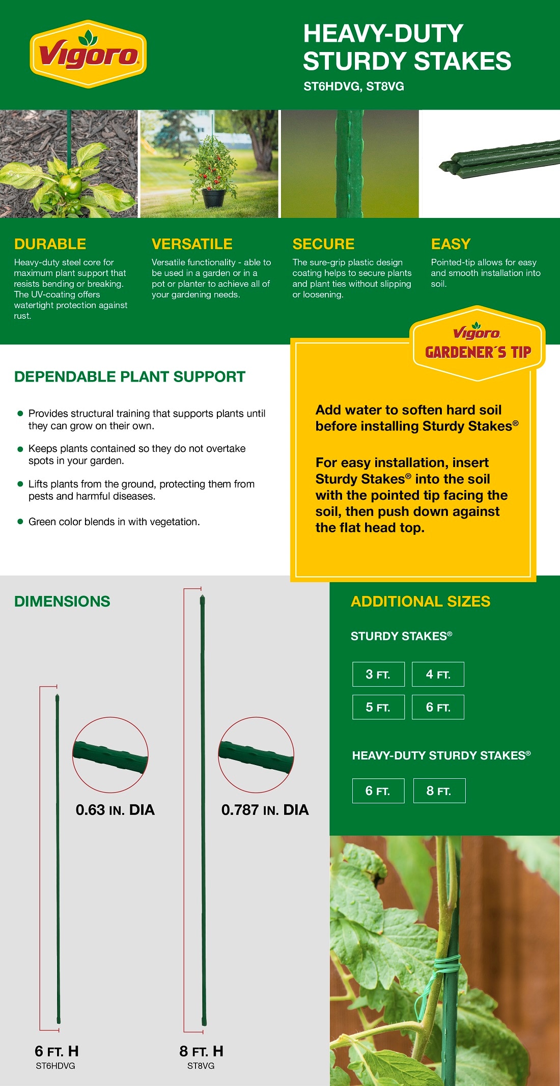 Vigoro 8 ft. Green Colored Steel Core Garden Stake ST8VG - The Home Depot