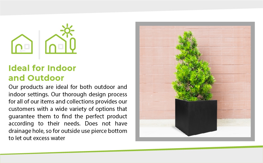 PotteryPots Block Medium 16 in. Tall Black Fiberstone Indoor Outdoor ...