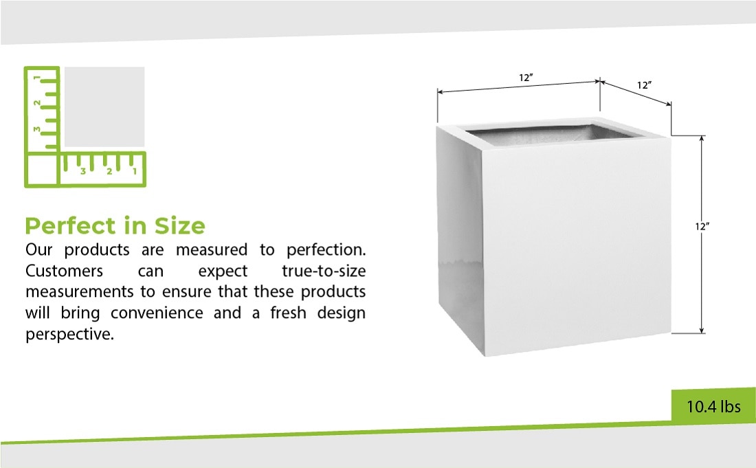 PotteryPots Block Small 12 in. Tall Glossy White Fiberstone Indoor ...