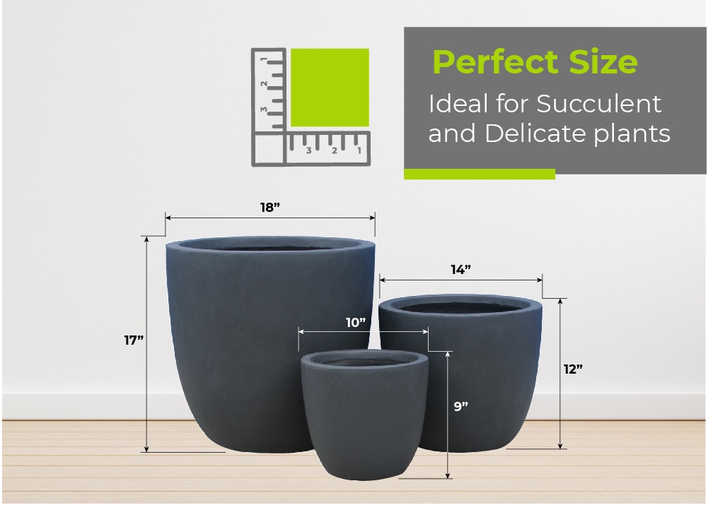 KANTE 17 in. Tall Charcoal Lightweight Concrete Round Modern Seamless ...