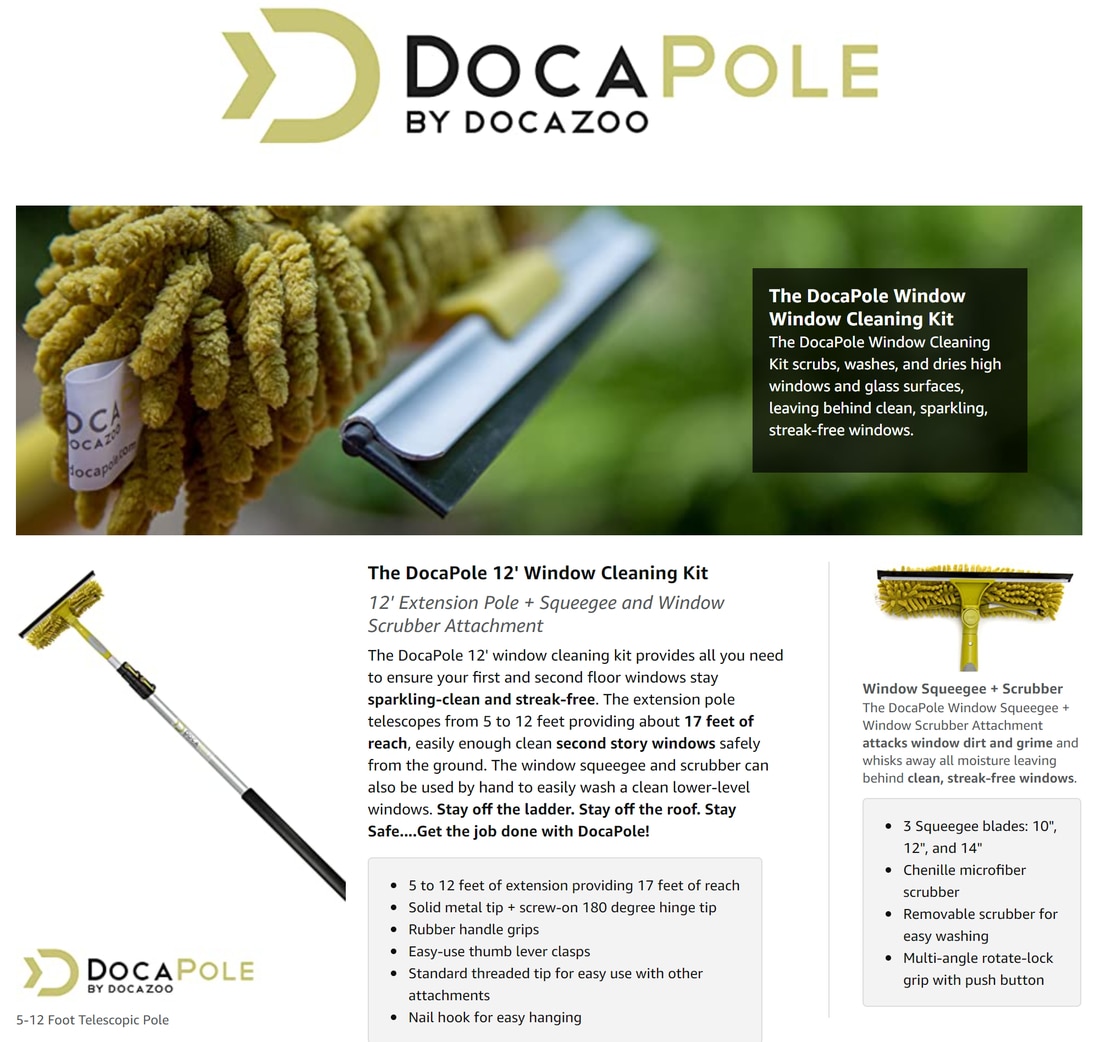 DocaPole 5 ft. to 12 ft. Extension Pole Plus Squeegee and Window Washer ...
