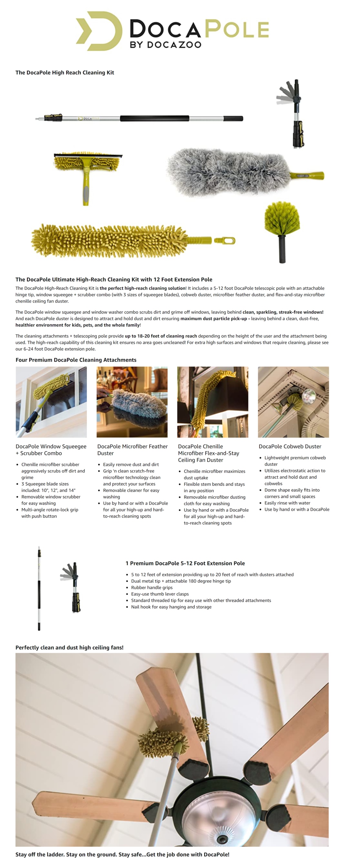 DocaPole High Reach Cleaning Kit with 12 ft. Extension Pole, Window ...