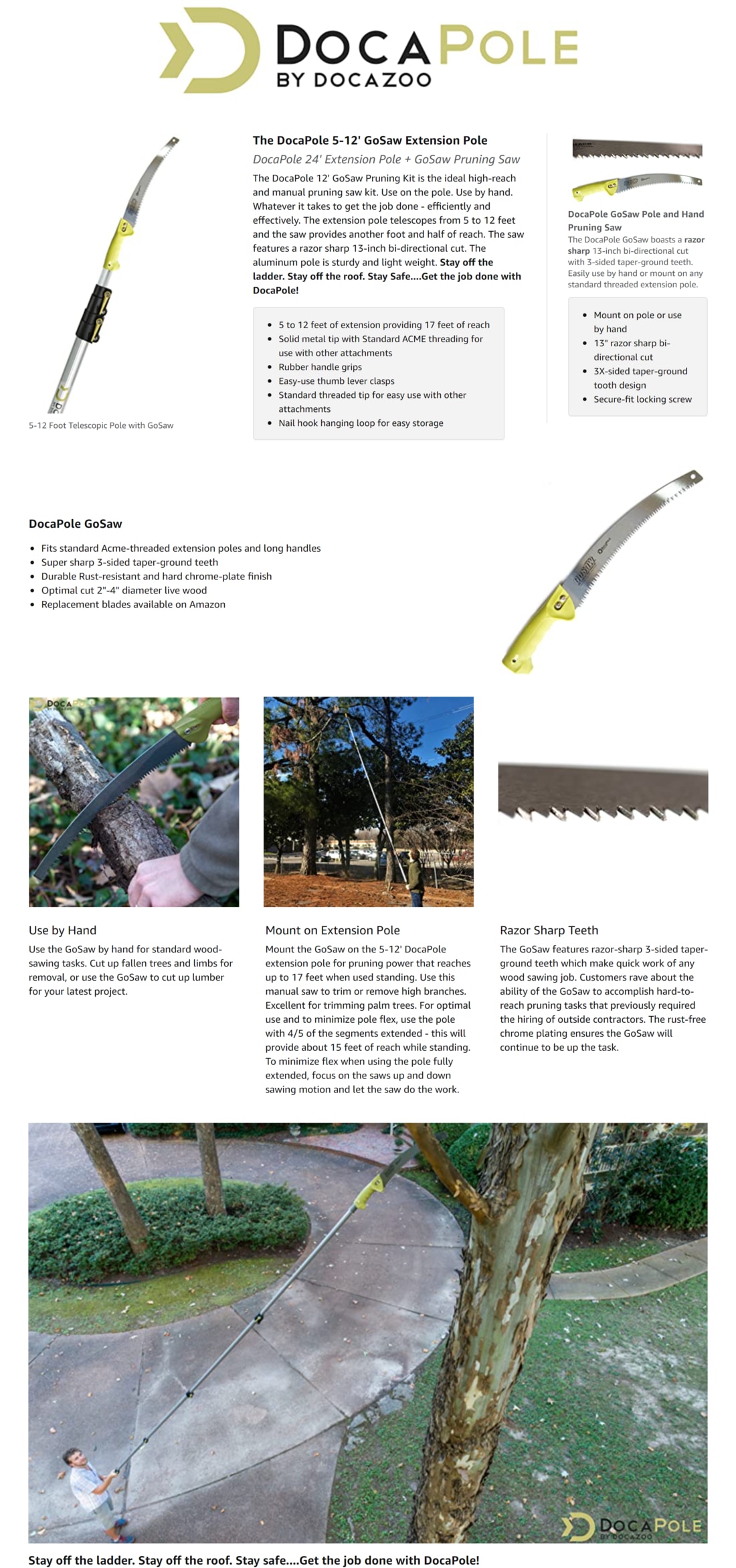 DocaPole 5 ft. to 12 ft. Extension Pole + GoSaw Attachment, Telescopic ...