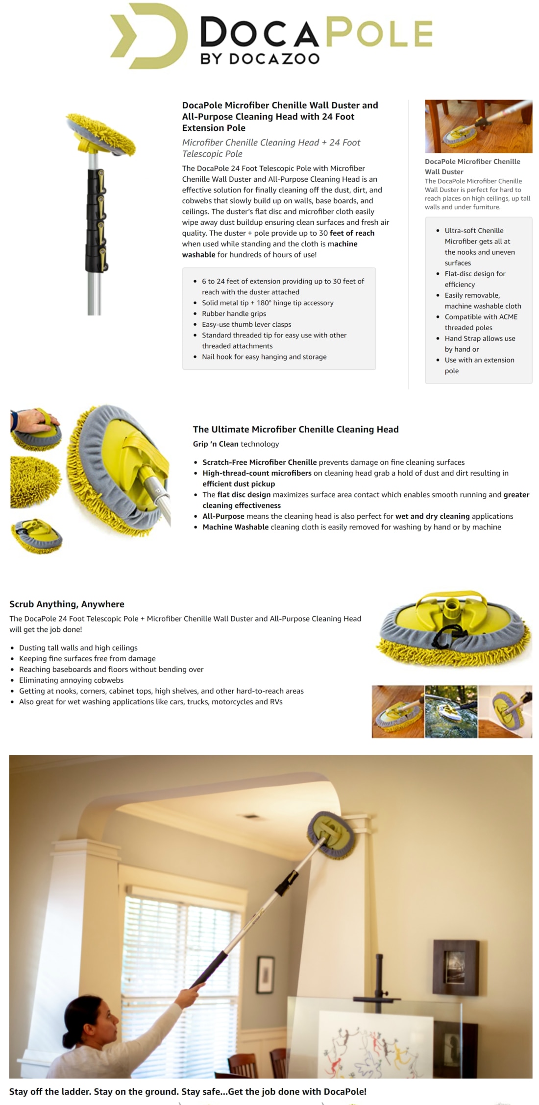 DocaPole 6 ft. to 24 ft. Extension Pole and Wall Duster Chenille ...