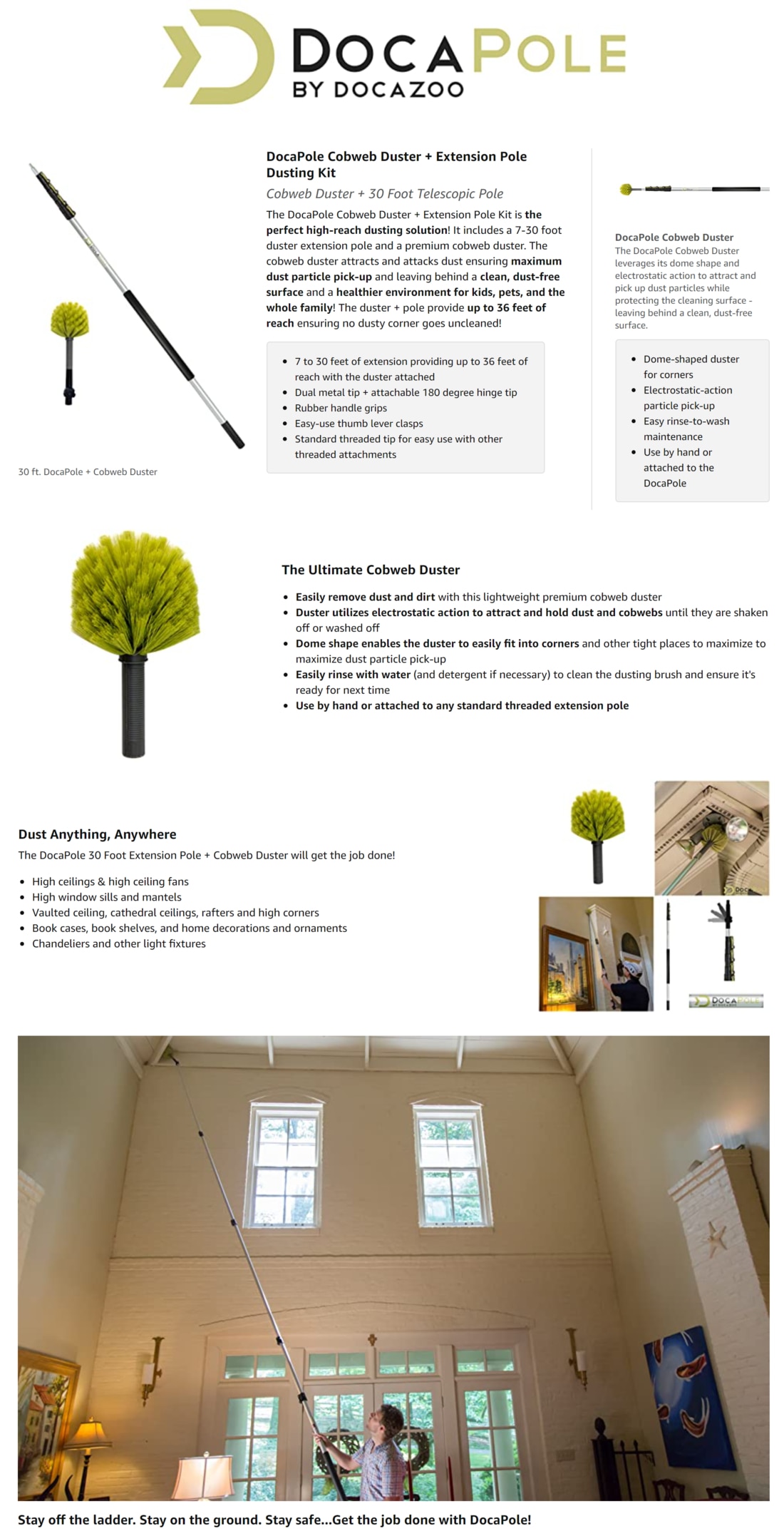 DocaPole 7 ft. to 30 ft. Extension Pole Plus Synthetic Cobweb Duster ...