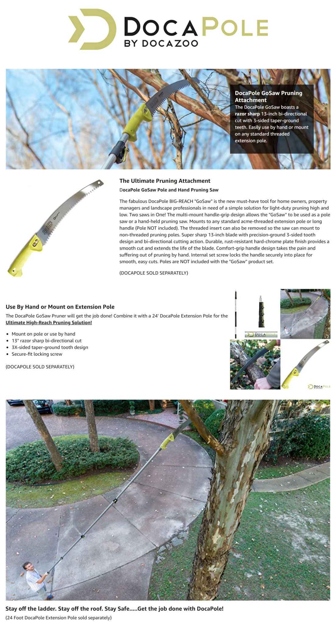 DocaPole GoSaw, Combination Hand-Held Pruning Saw & Extension Pole ...