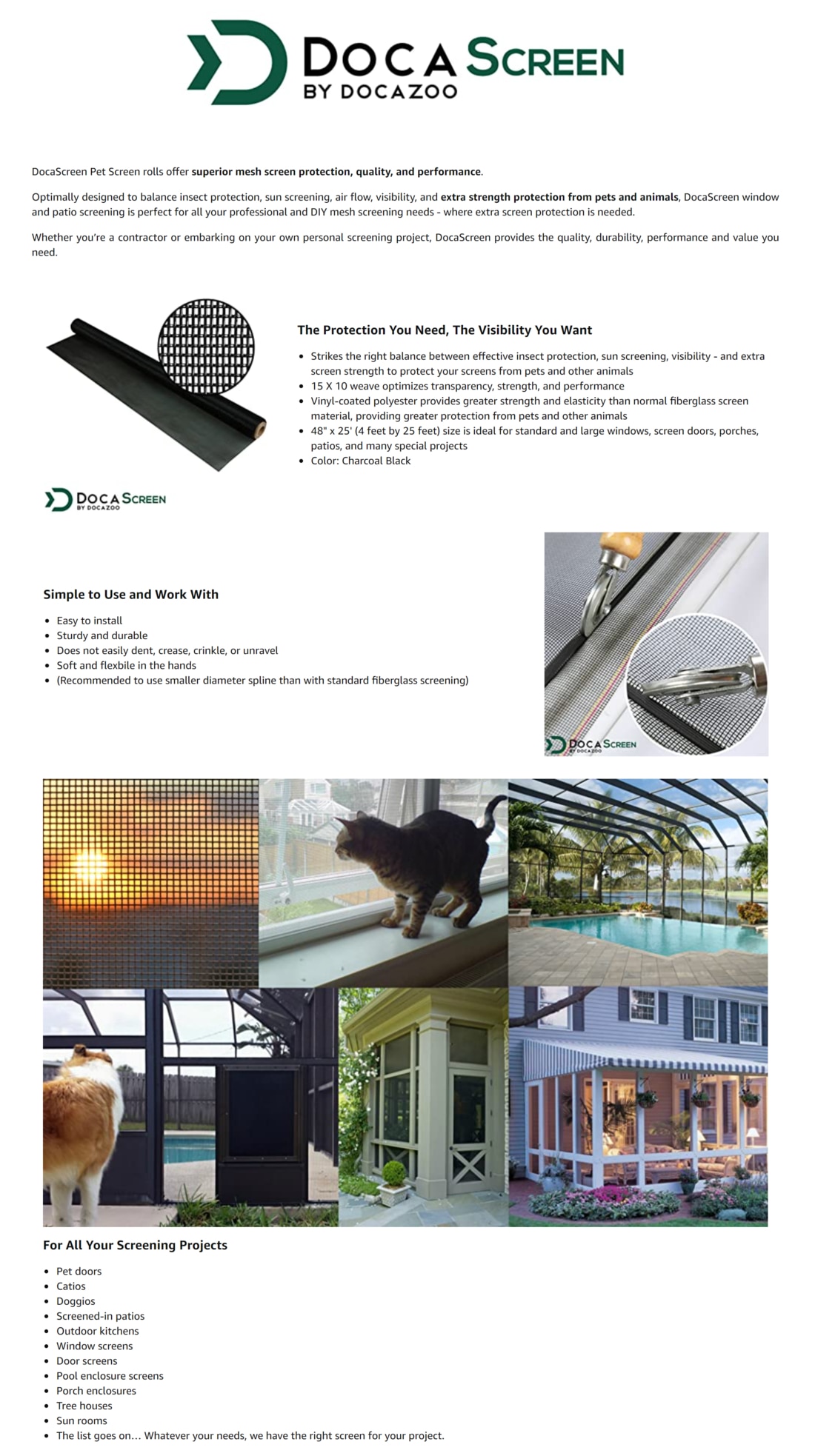 DocaScreen 48 in. x 25 ft. Pet Proof Screen Pet Resistant Screen for ...