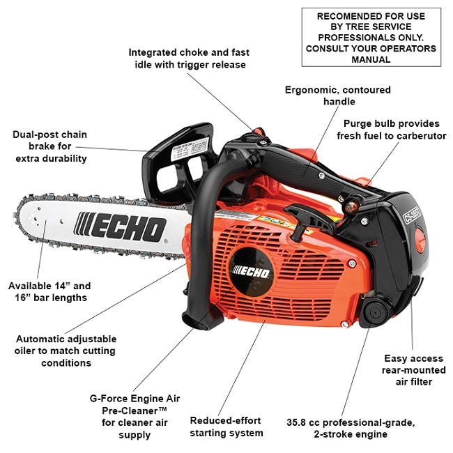ECHO 16 in. 35.8 cc Gas 2-Stroke Top Handle Arborist Professional Grade ...