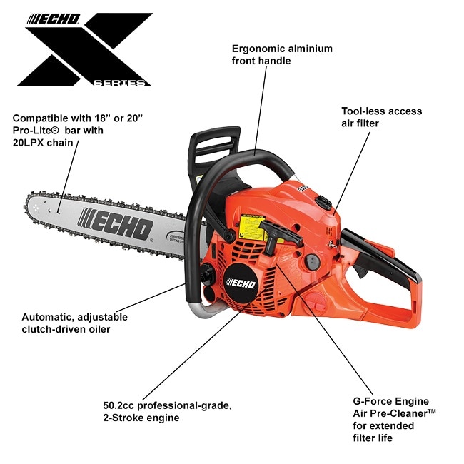 ECHO 20 in. 50.2 cc Gas 2-Stroke X Series Rear Handle Chainsaw CS-501P ...
