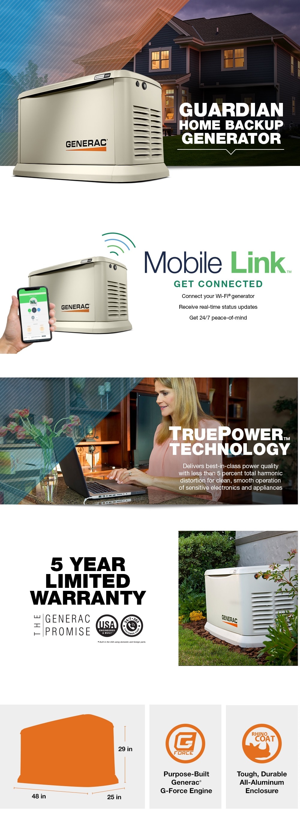 Generac Guardian 11,000-Watt (LP)/10,000-Watt (NG) Air-Cooled Whole ...