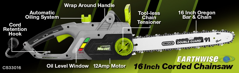Earthwise 16 in. 12 Amp Electric Chainsaw-CS33016 - The Home Depot