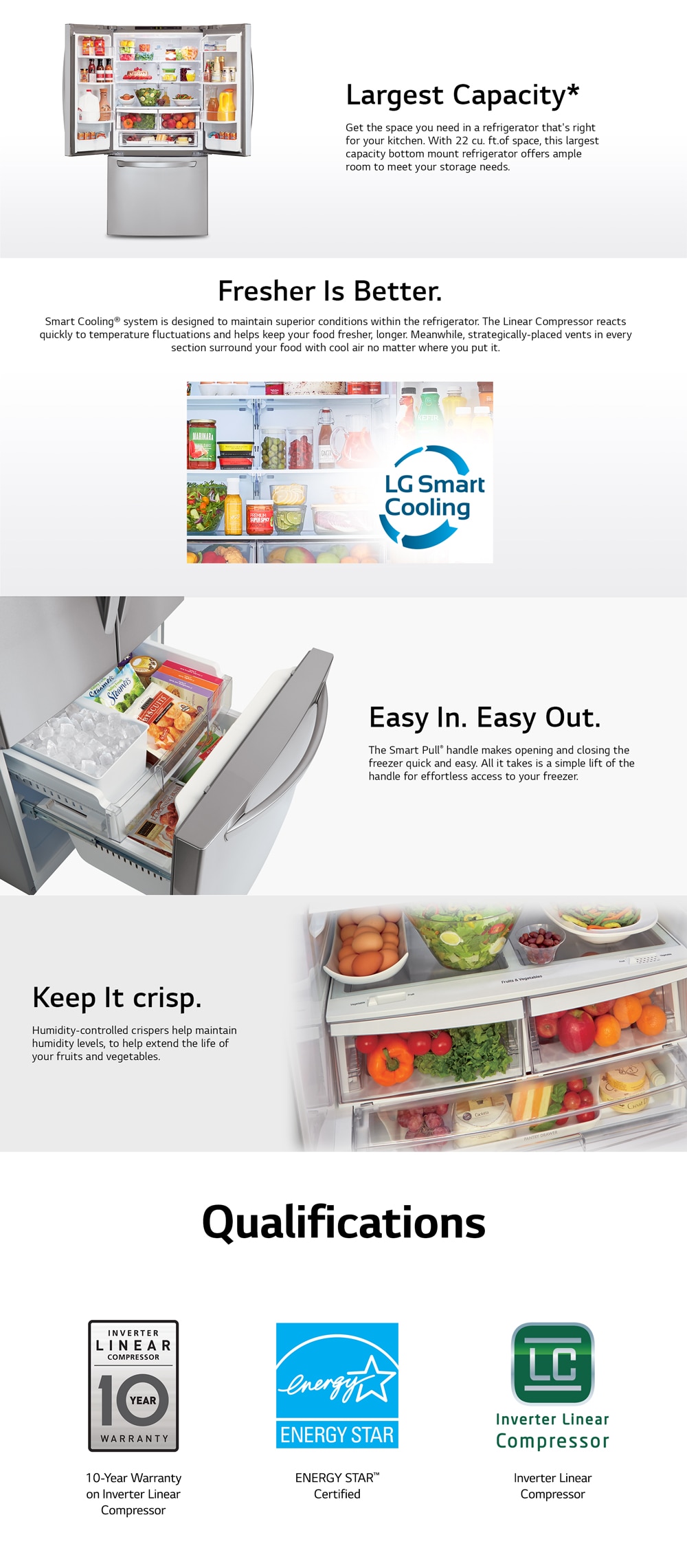 LG 30 in. W 22 cu. ft. French Door Refrigerator with Ice Maker and ...