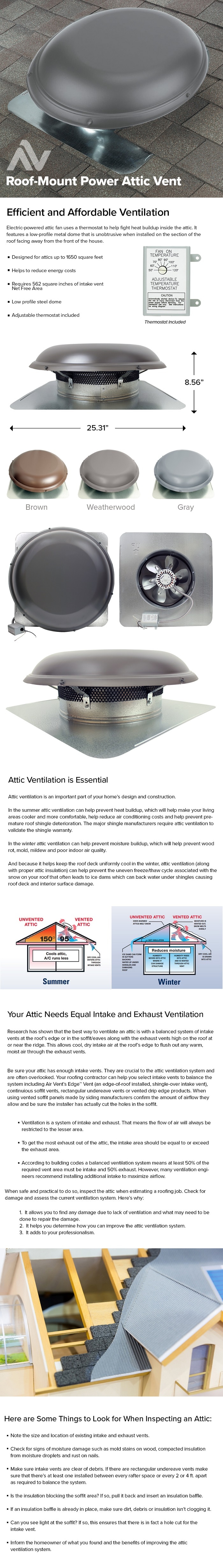 Air Vent 1170 CFM Brown Power Roof Mount Attic Ventilator RV26BR - The ...