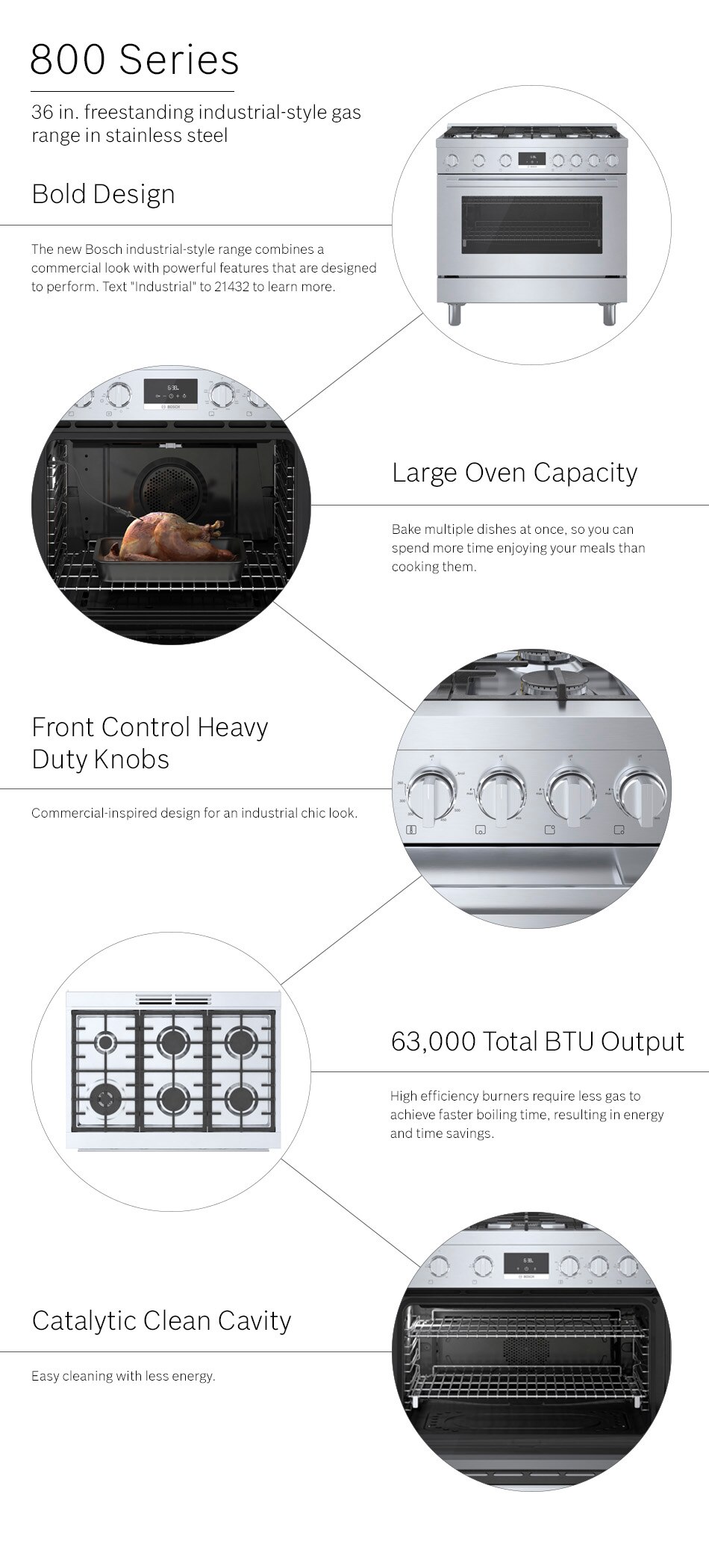 Bosch 800 Series 36 in. 3.5 cu. ft. Industrial Style Gas Range with 6 ...