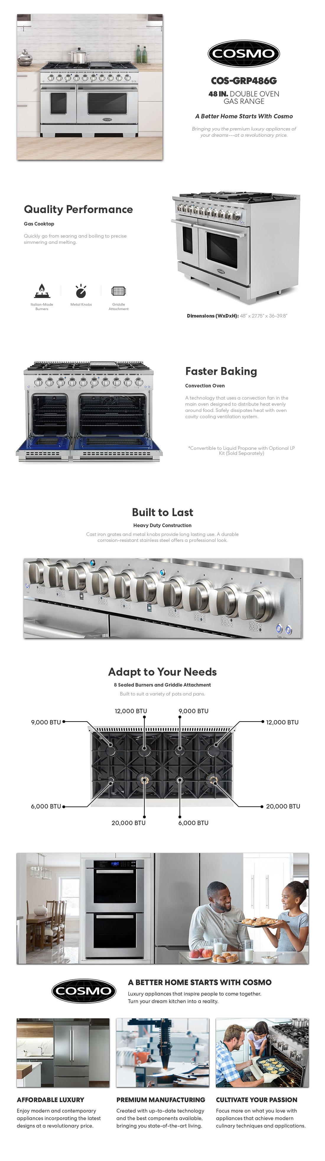 Cosmo 48 in. 5.5 cu. ft. Gas Range with 8 Burners and in Stainless ...