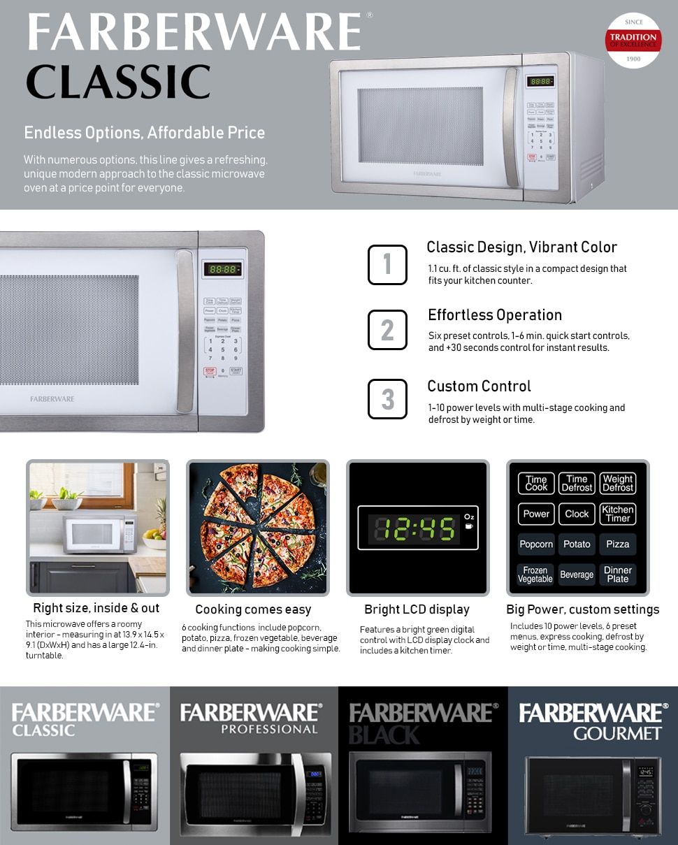 Farberware Classic 1.1 cu. ft. 1000-Watt Countertop Microwave Oven ...