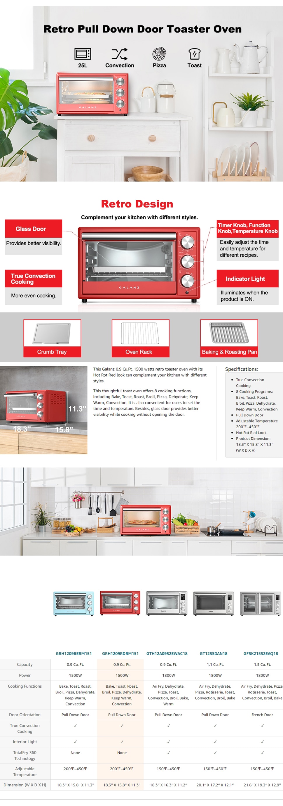 Galanz 0.9 Cu.Ft Retro Hot Rod Red Toaster Oven GRH1209RDRM151 - The ...
