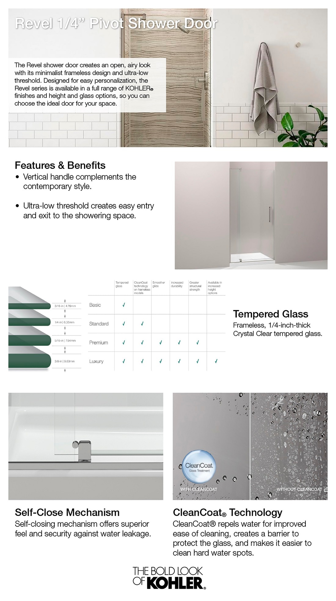 KOHLER Revel 31-36 in. W x 70 in. H Frameless Pivot Shower Door in ...