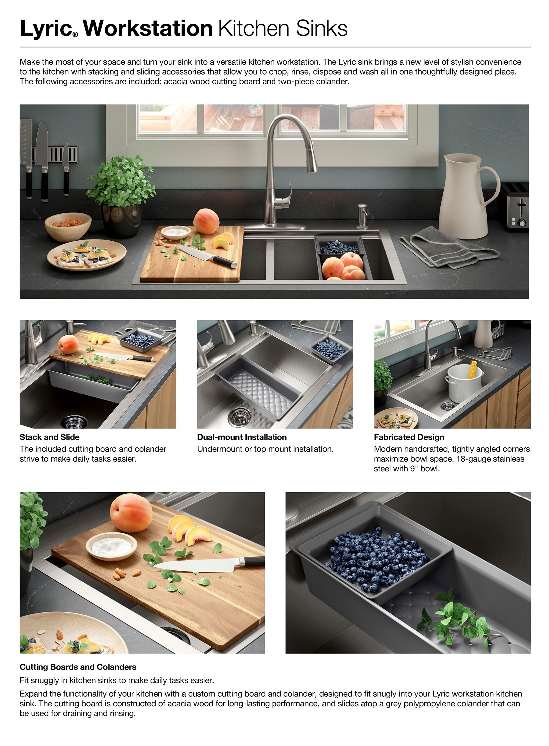 KOHLER Lyric Workstation 33 in. Drop-In Stainless Steel Double Bowl ...