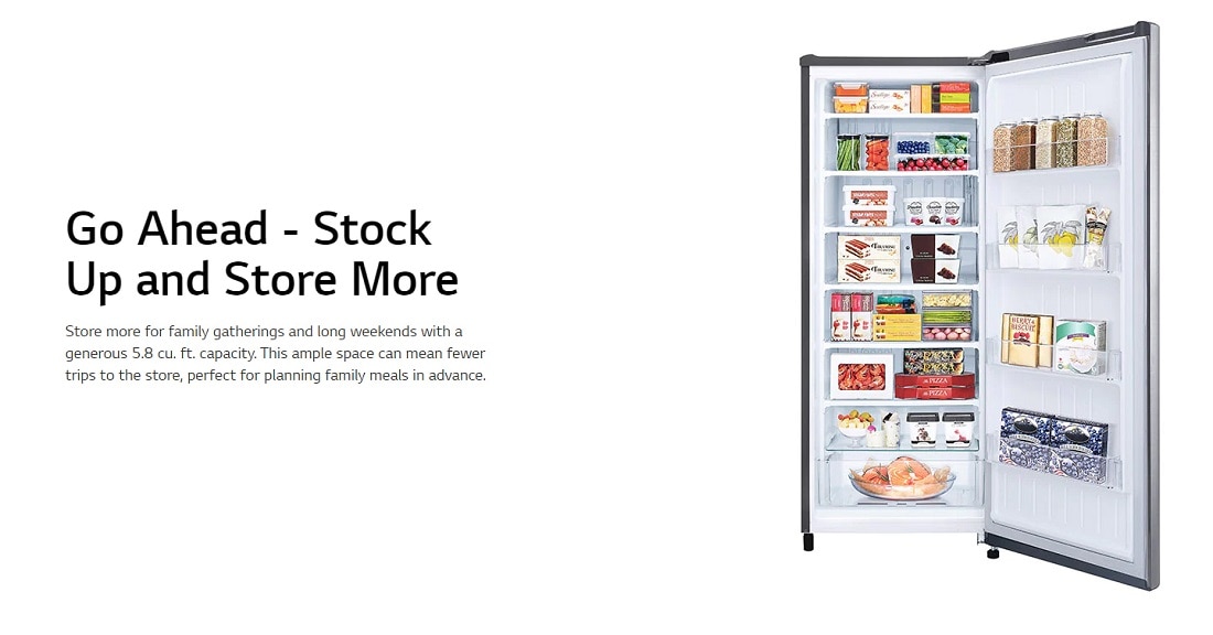 LG 20 in. W. 6 cu. ft. Single Door Upright Freezer with 6-fixed shelves ...