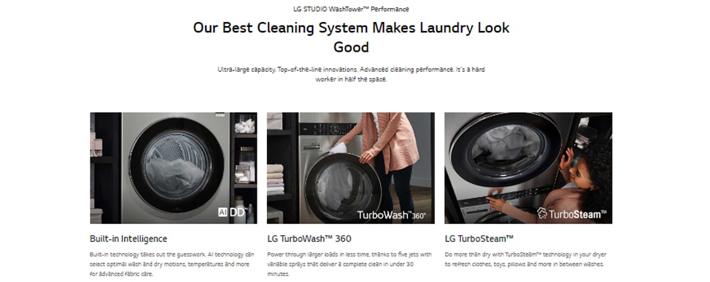 LG STUDIO WashTower Stacked SMART Laundry Center in Noble Steel 5.0 Cu ...