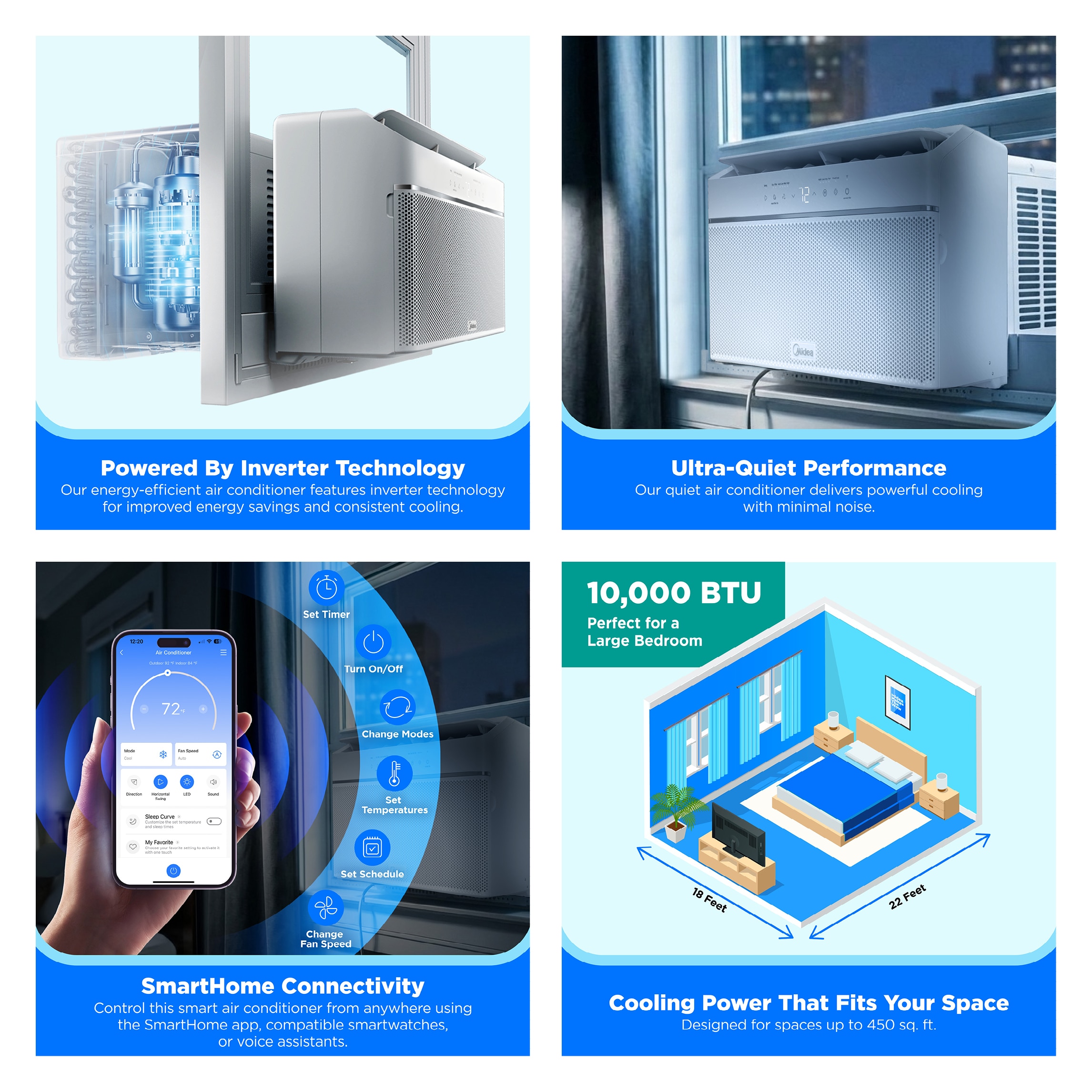 Midea 10,000 BTU U+ Smart Inverter Window AC Cools up to 450 sq ft ...