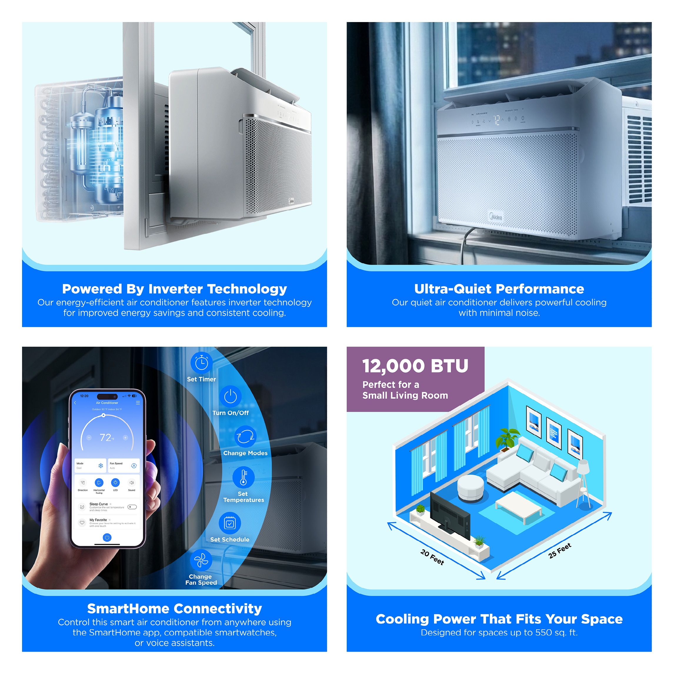 Midea 12,000 BTU U+ Smart Inverter Window AC Cools up to 550 sq ft ...