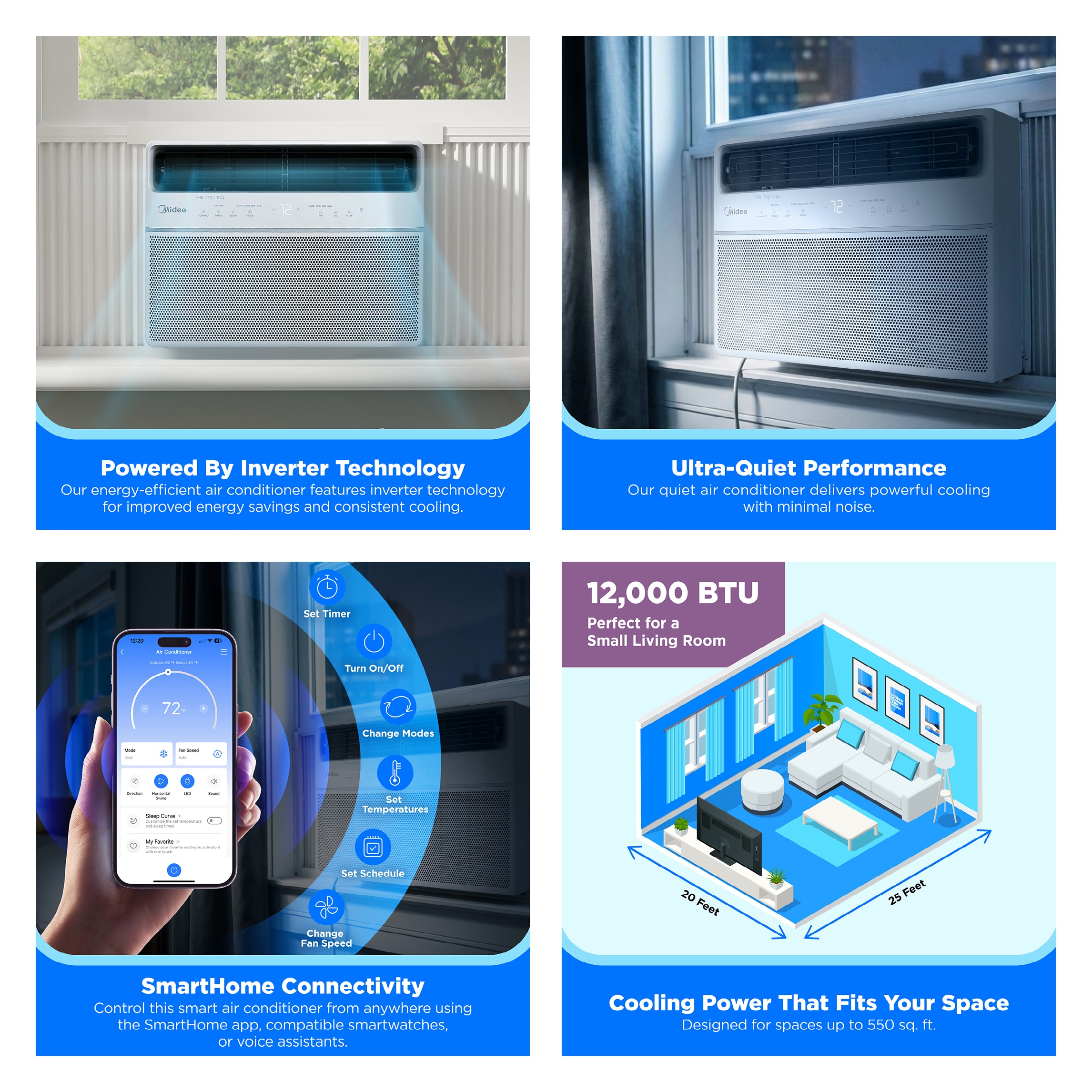 Midea 12,000 BTU Smart Inverter Plus Window AC for up to 550 sq. ft ...