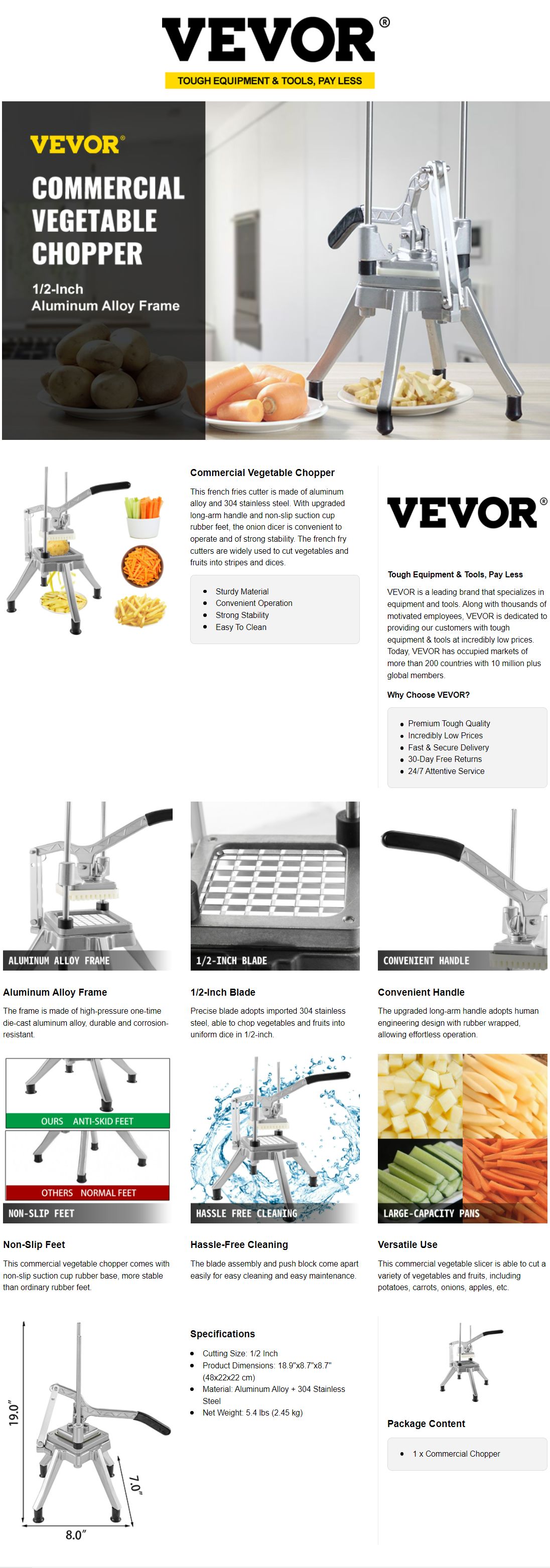 VEVOR 3/8 in. Commercial Vegetable Dicer Fruit Dicer Food Shaper Tomato ...