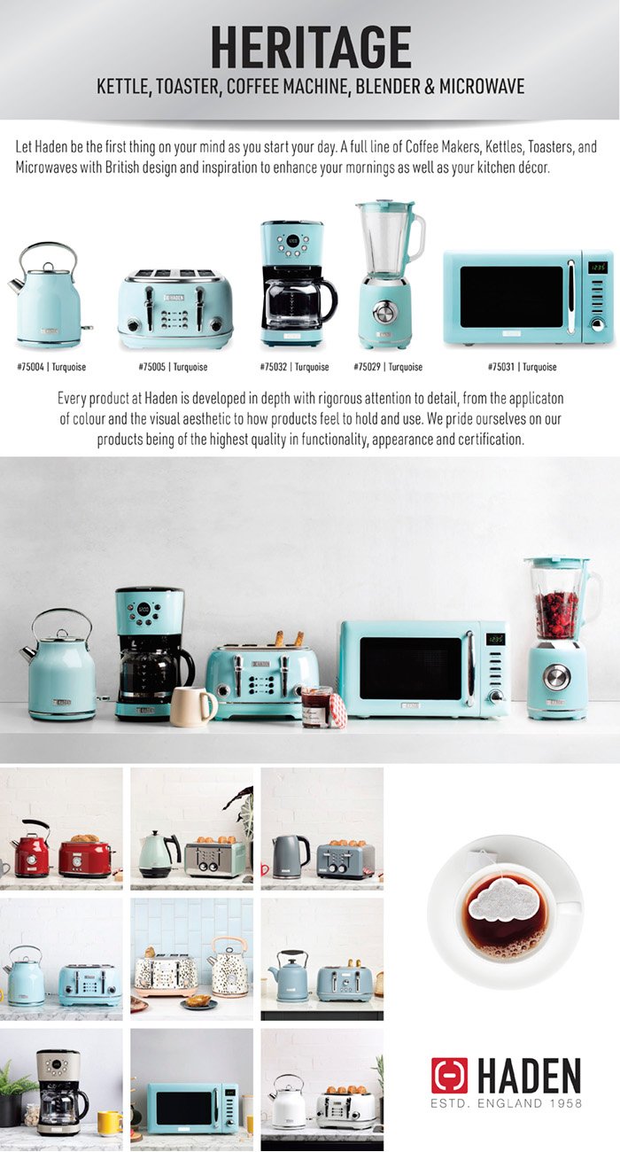 HADEN Heritage 7-Cup Light Blue Turquoise Cordless Stainless Steel ...