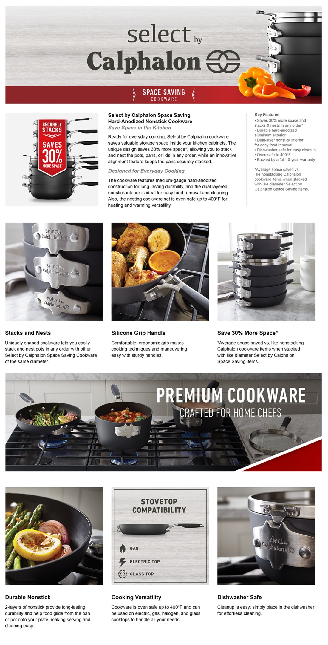 Calphalon Select Space Saving 3-Piece Hard-Anodized Aluminum Nonstick ...