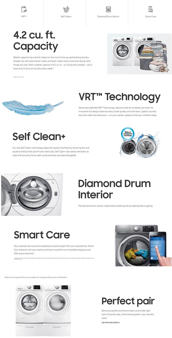 Samsung 4.2 cu. ft. High-Efficiency Front Load Washer in White, ENERGY ...