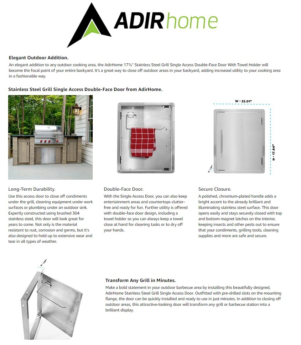 AdirHome 18 in. Stainless Steel BBQ Grill Single Access Door Panel 301 ...