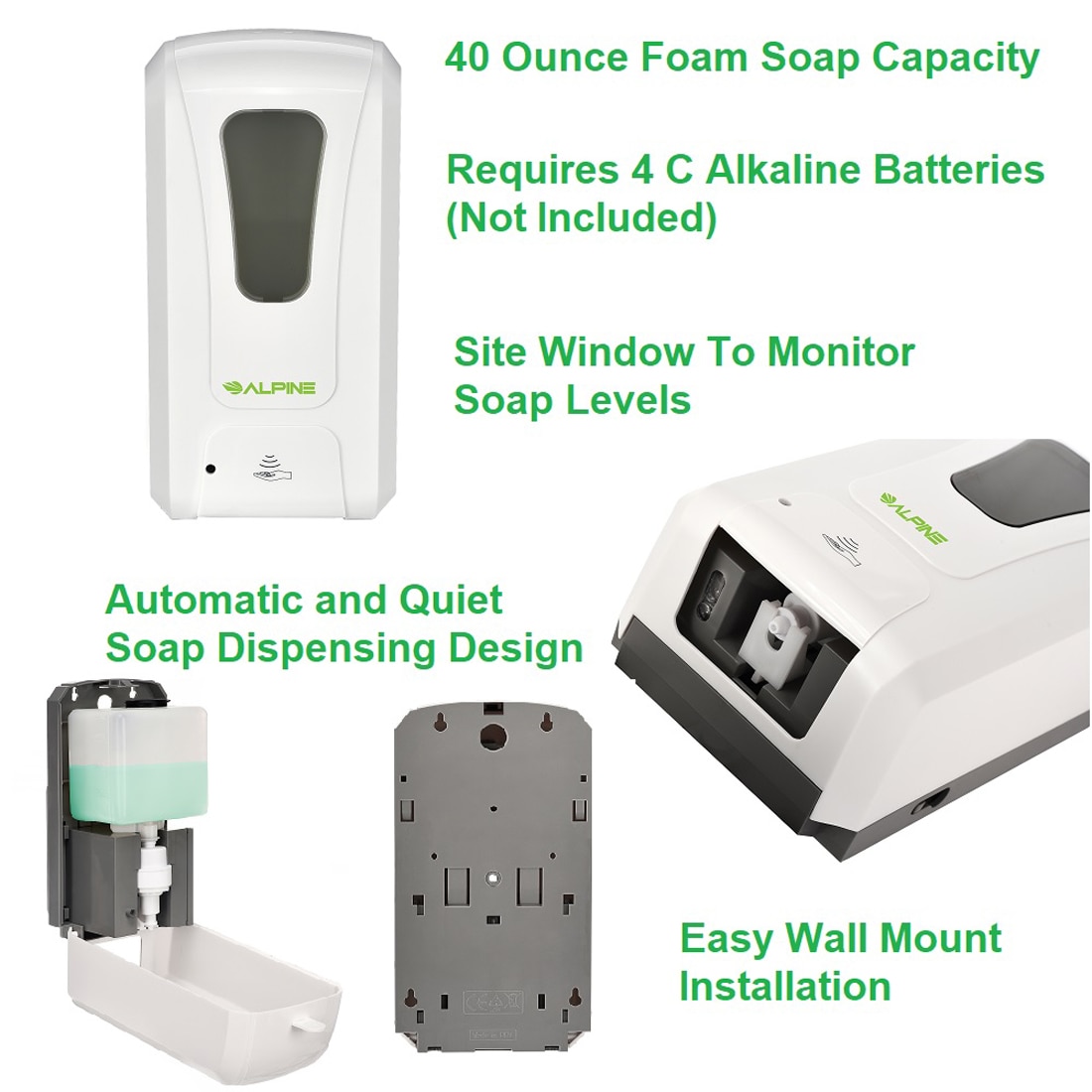 Alpine Industries 40 oz. Wall Mount Automatic Foam Hand Sanitizer ...