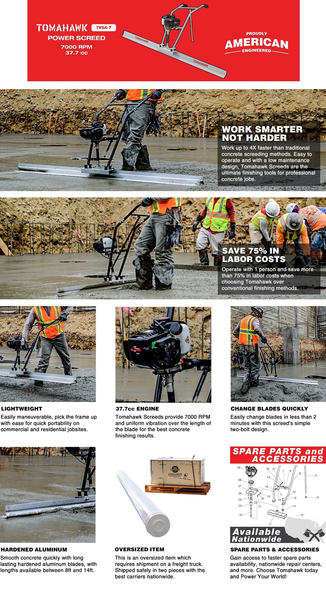 Tomahawk Power Vibrating Concrete Power Screed with 12 ft. and 8 ft ...