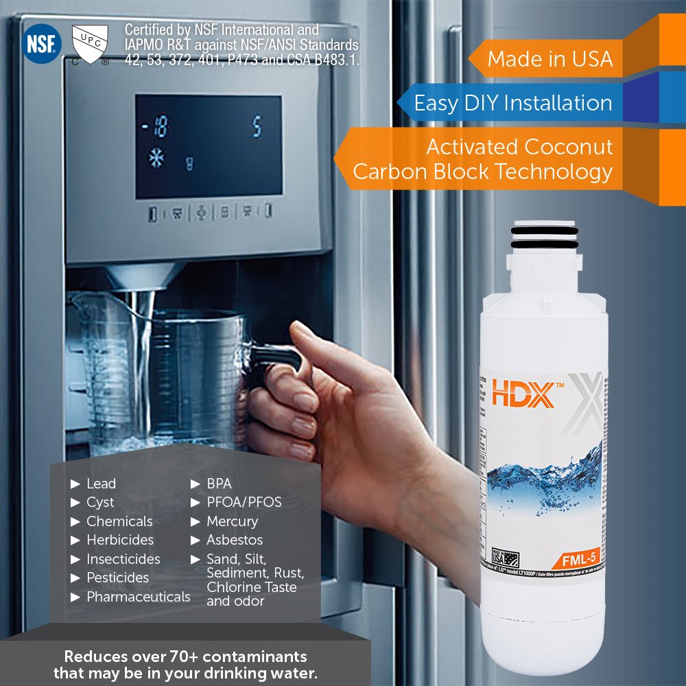 HDX FML-5 Premium Refrigerator Water Filter Replacement Fits LG LT1000P ...