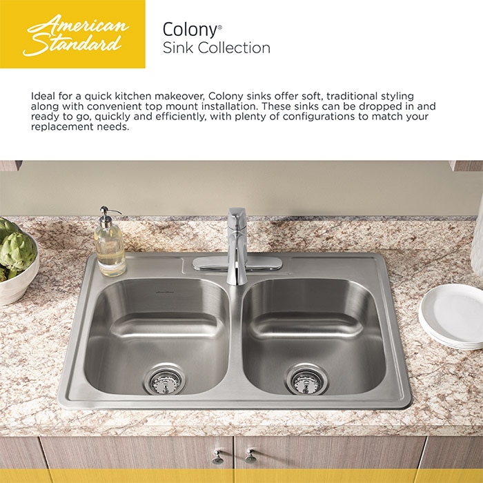 American Standard Colony Pro Drop-in Stainless Steel 25 in. 3-Hole ...