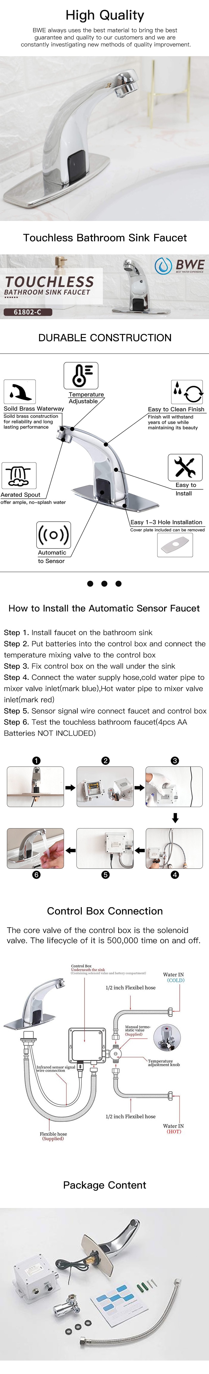 BWE Automatic Sensor Touchless Single Hole Bathroom Sink Faucet With ...