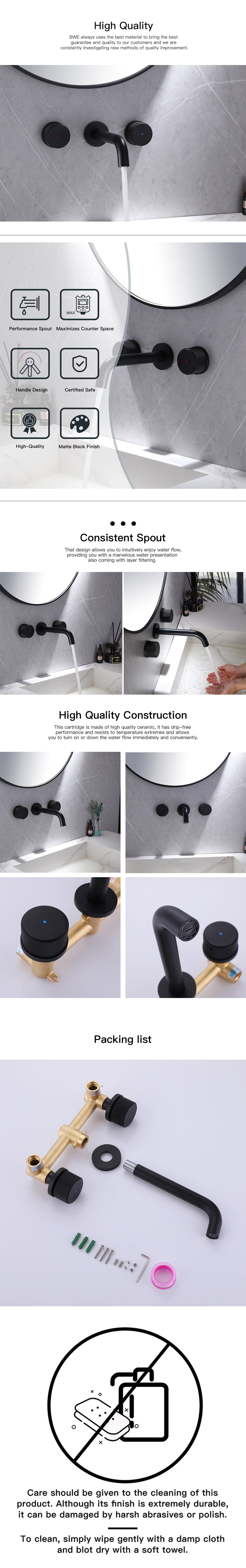 BWE Two-Handle Wall Mounted Bathroom Faucet in Matte Black A-93016-B ...