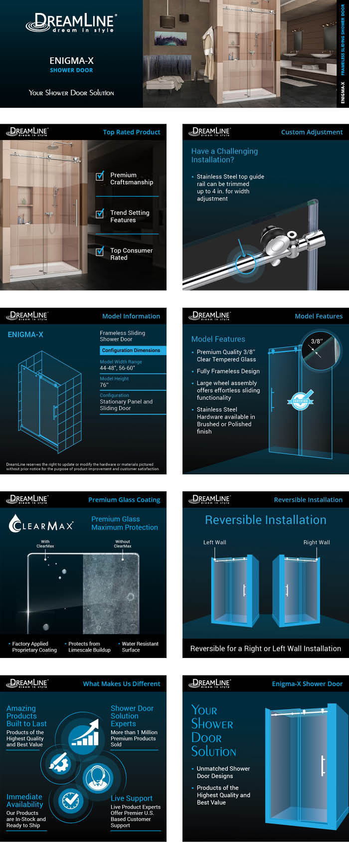 DreamLine Enigma-X 44 in. to 48 in. x 76 in. Frameless Sliding Shower ...