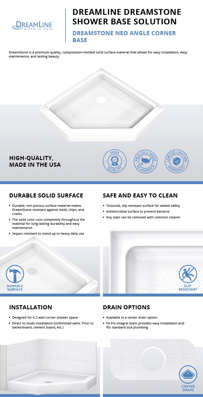 DreamLine DreamStone 36 in. L x 36 in. W Corner Shower Pan Base with ...