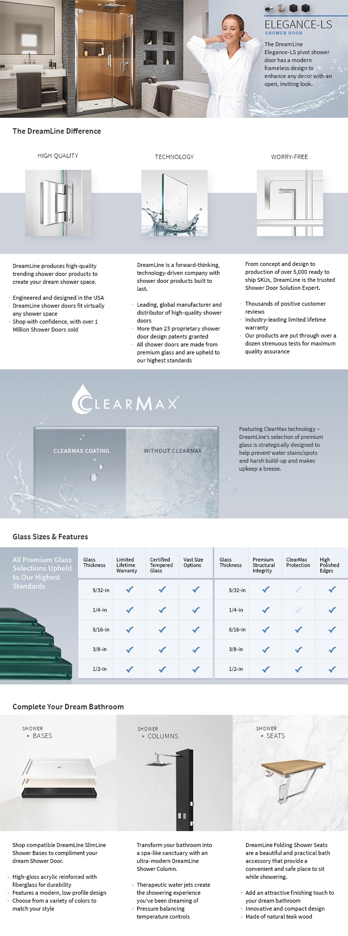 DreamLine Elegance-LS 39-3/4 in. to 41-3/4 in. W x 72 in. H Frameless ...