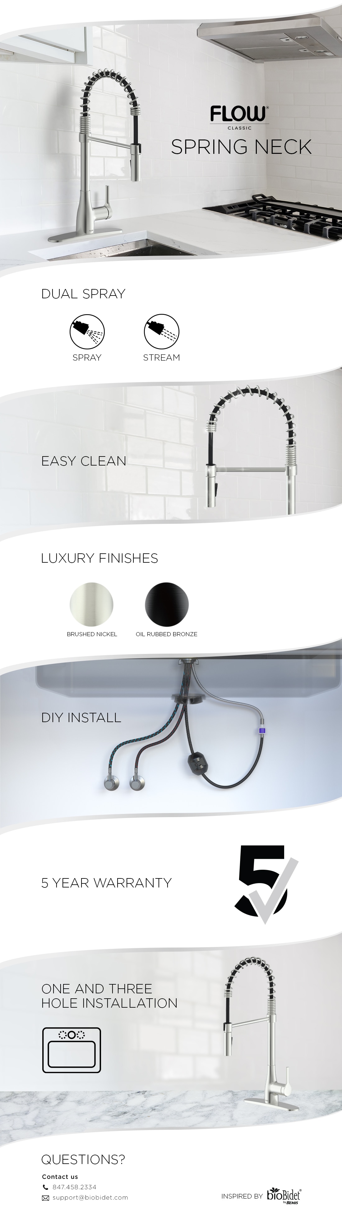 FLOW Classic Series Single-Handle Pull-Down Spring Neck Sprayer Kitchen ...